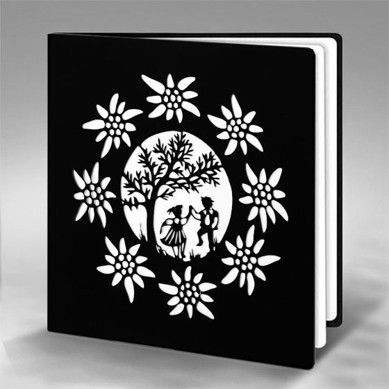 Scherenschnittkarte Kreis mit Edelweiss schwarz weiss | hervorragend.ch